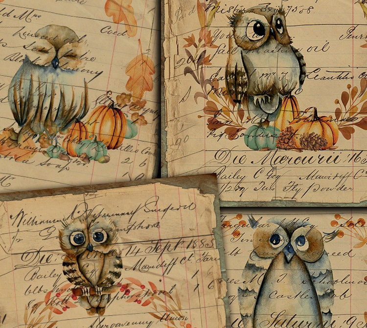 DIGITAL Vintage Autumn Owls Junk Journal Ephemera Digital | Etsy