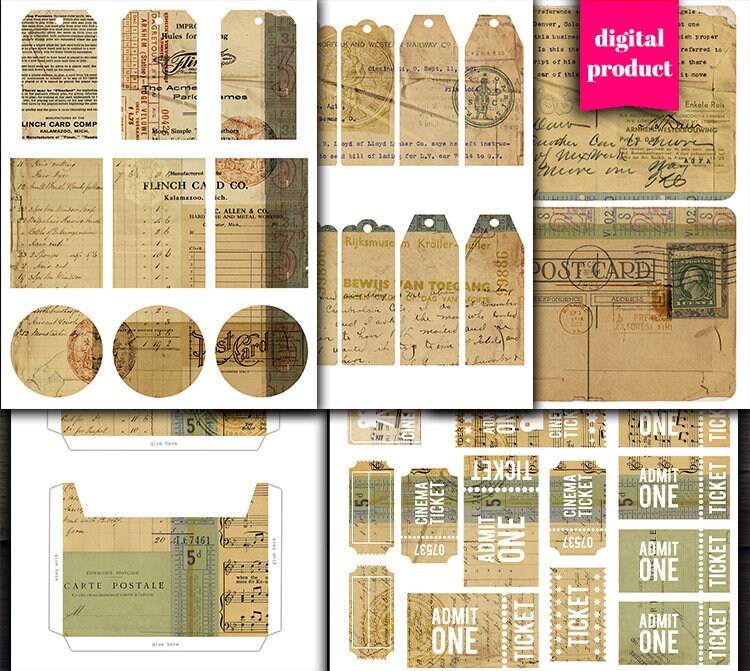 DIGITAL Vintage Ephemera Junk Journal Kit Printable Grunge | Etsy