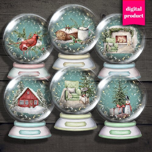 DIGITAL Christmas Snow Globes Digital Christmas Graphics - Etsy