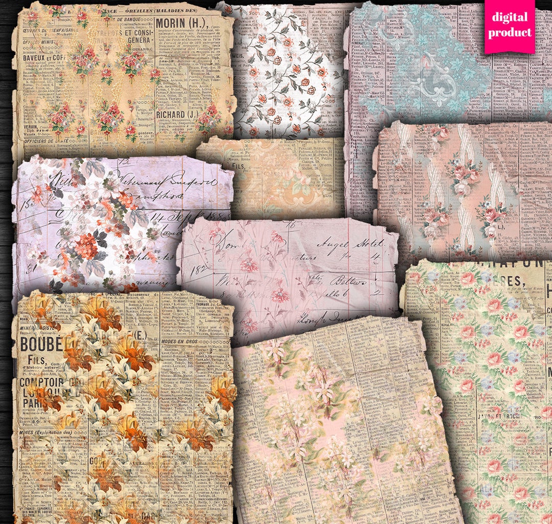 DIGITAL Floral Ephemera for Junk Journals - Printable Vintage Floral ...