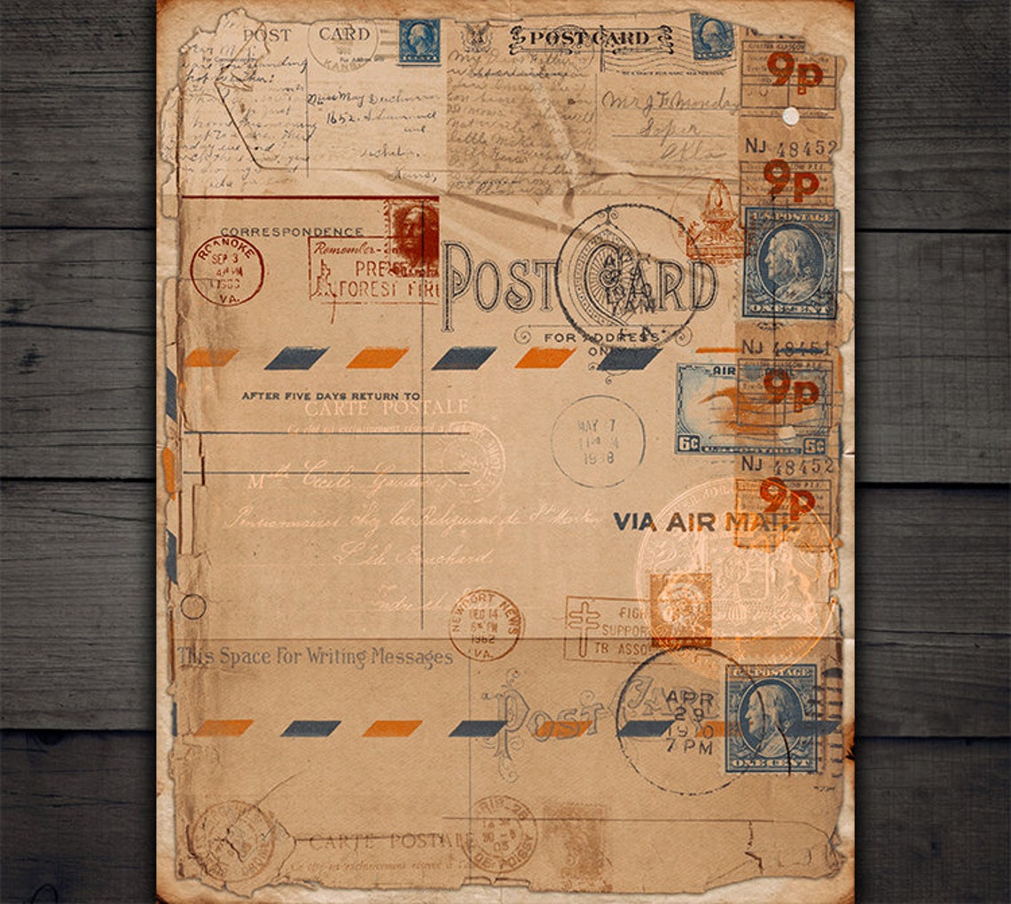 DIGITAL Vintage Grunge Postal Ephemera Digital Collage Sheet - Etsy