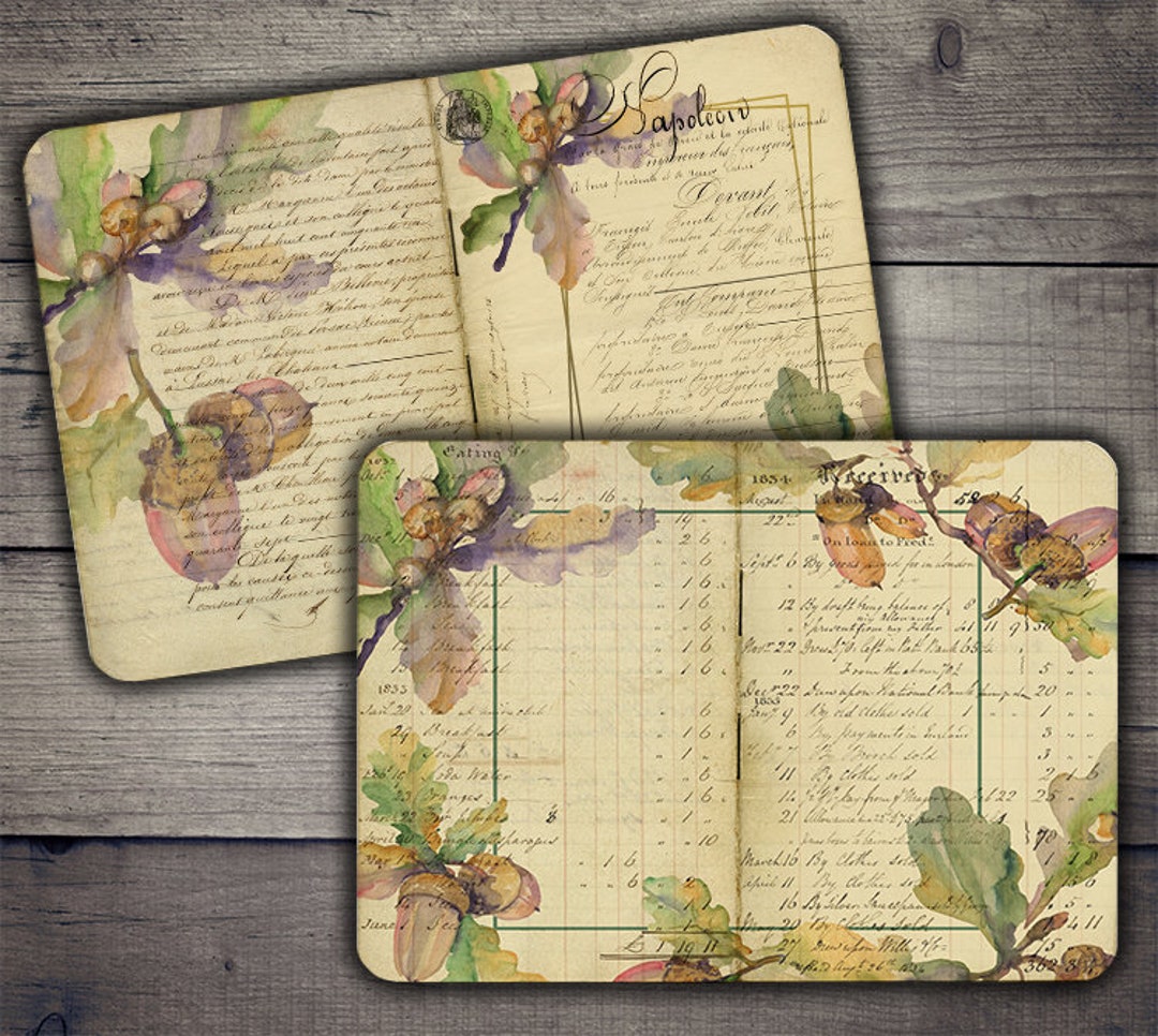 DIGITAL Fall Leaves Vintage Ephemera Digital Paper - Junk Journal Pages ...
