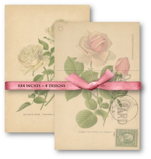 DIGITAL Roses Postcards Digital Collage Sheet Download 710 | Etsy