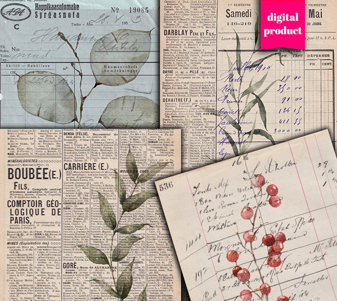 DIGITAL Vintage Botanical Ephemera - Printable Vintage Junk Journal ...