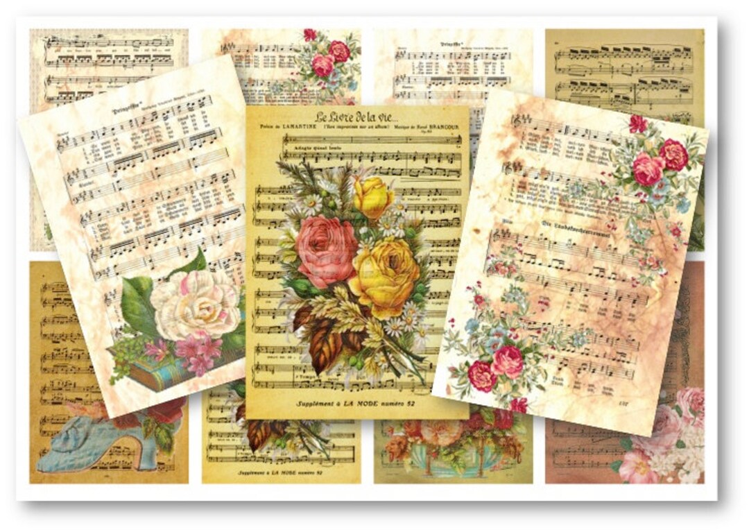 DIGITAL Floral Music Sheet Tags Digital Collage Sheet Download - 210 ...