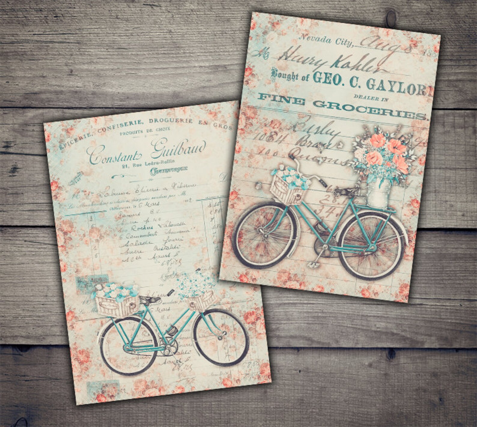 DIGITAL Bicycle With Flowers Digital Paper Printables | Etsy