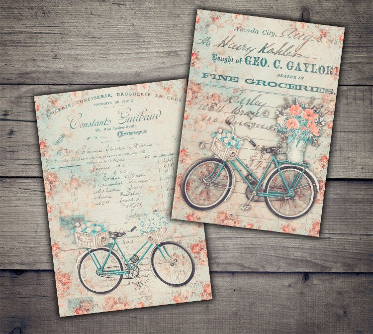 DIGITAL Bicycle With Flowers Digital Paper Printables | Etsy