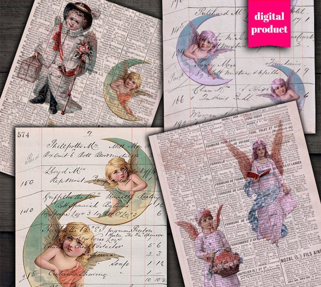 DIGITAL Angels Vintage Ephemera - Printable Angel Papers Download ...