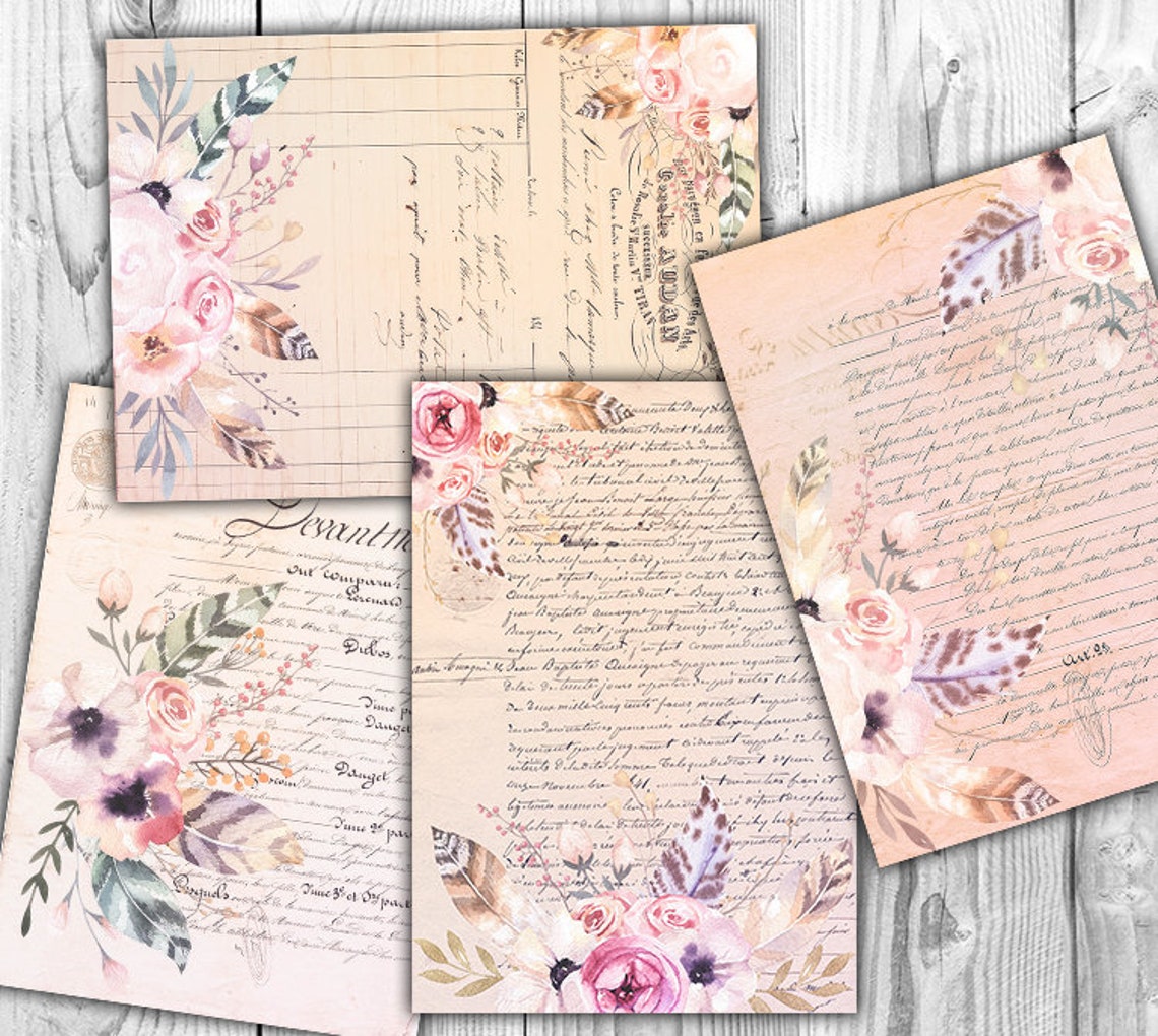 DIGITAL Boho Floral Ephemera Printables - Digital Collage Sheet ...