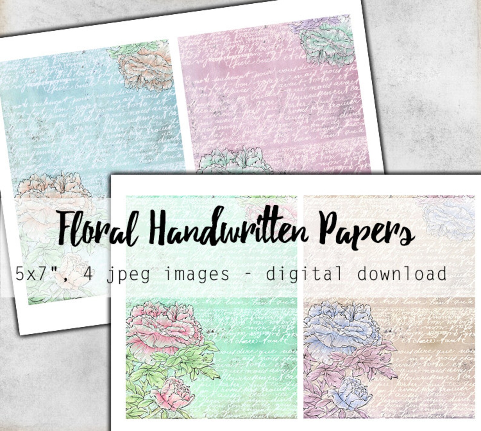 DIGITAL Floral Handwritten Papers Digital Collage Sheet - Etsy