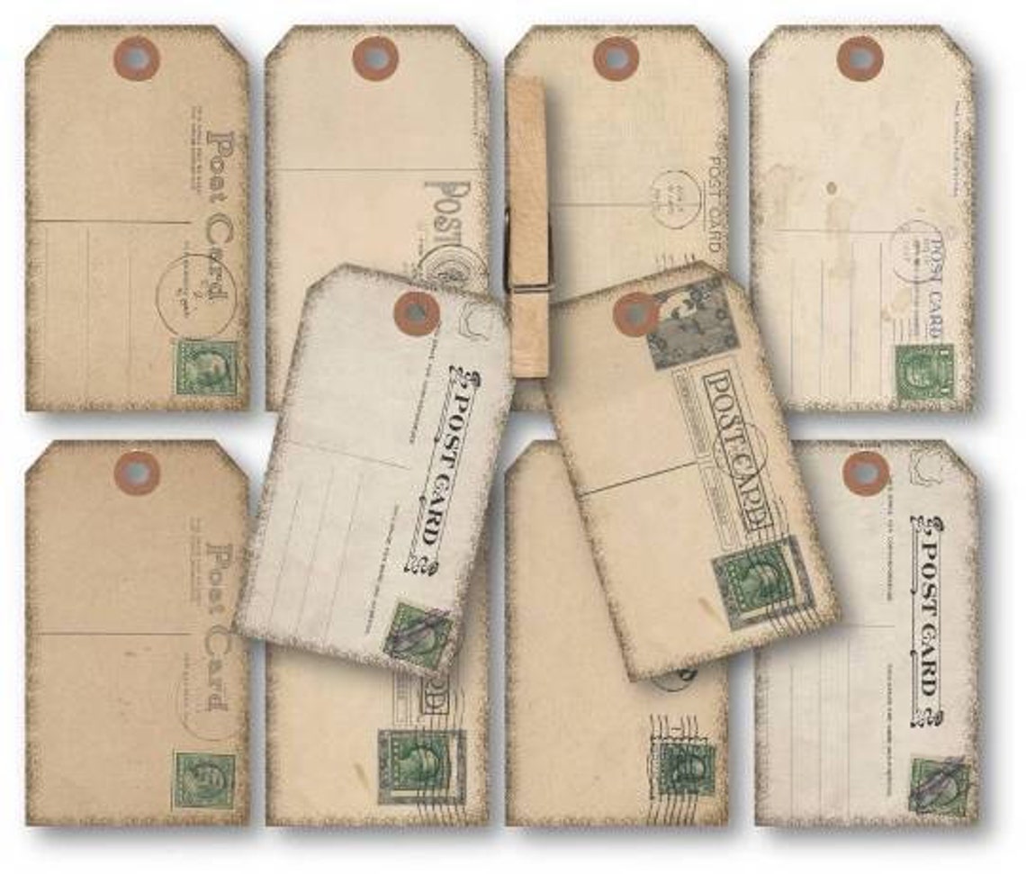 DIGITAL Vintage Postcard Tags Digital Collage Sheet Download | Etsy