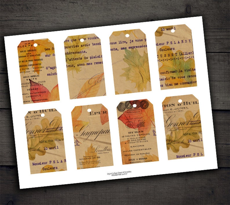 DIGITAL Vintage Fall Tags Digital Collage Sheet Download | Etsy