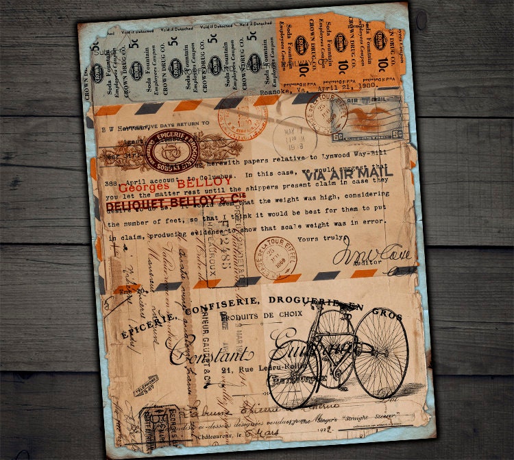 DIGITAL Vintage Grunge Postal Ephemera Digital Collage Sheet - Etsy