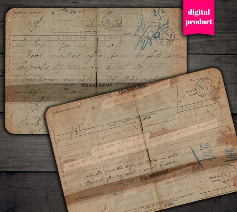 DIGITAL Grunge French Telegram Ephemera Digital Junk Journal - Etsy