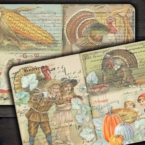 DIGITAL Vintage Thanksgiving Postcards Digital Collage Sheet - Etsy