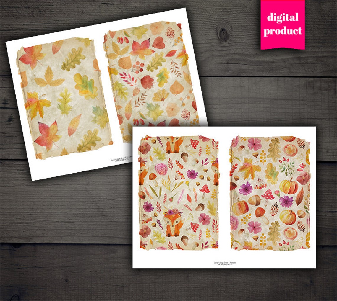 DIGITAL Vintage Fall Leaves Paper Download Printable Fall - Etsy