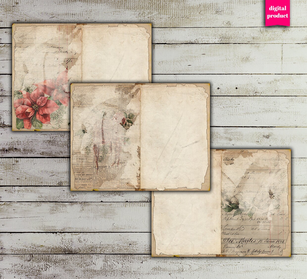 DIGITAL Grunge Botanical Junk Journal Pages Printable Grunge - Etsy