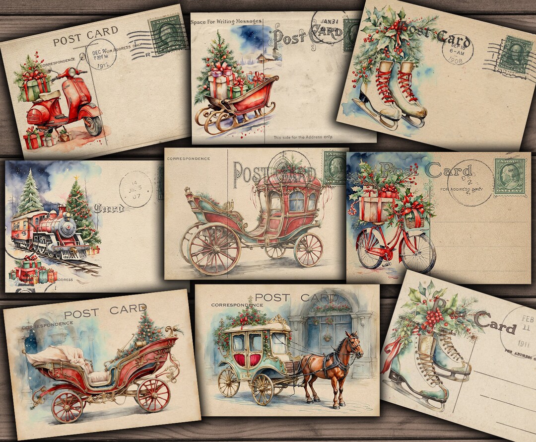 Vintage Christmas Postcards: Printable Junk Journal Kit (digital ...