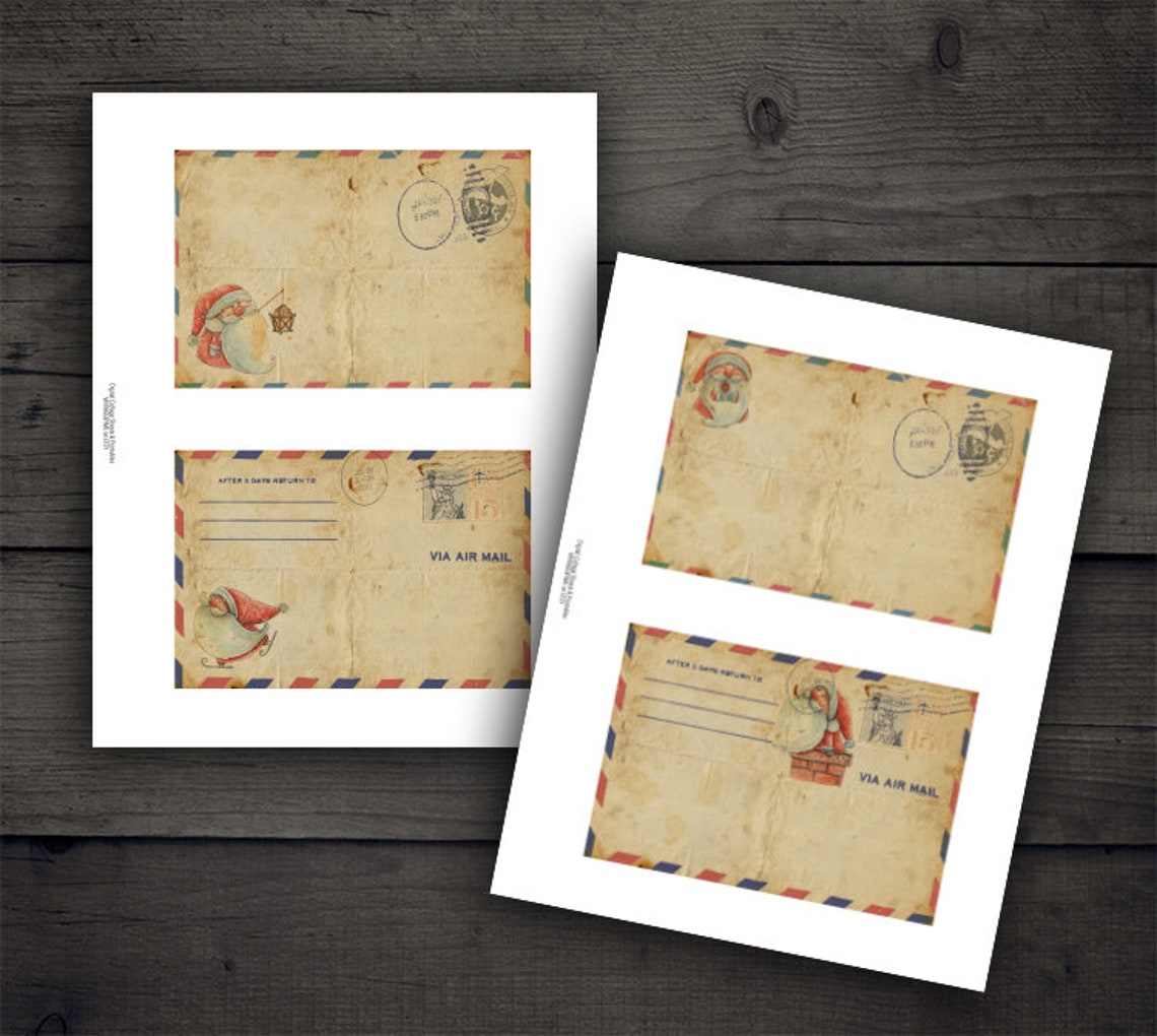 Vintage Christmas Airmail Cards: Printable Santa Designs (PDF) - Etsy