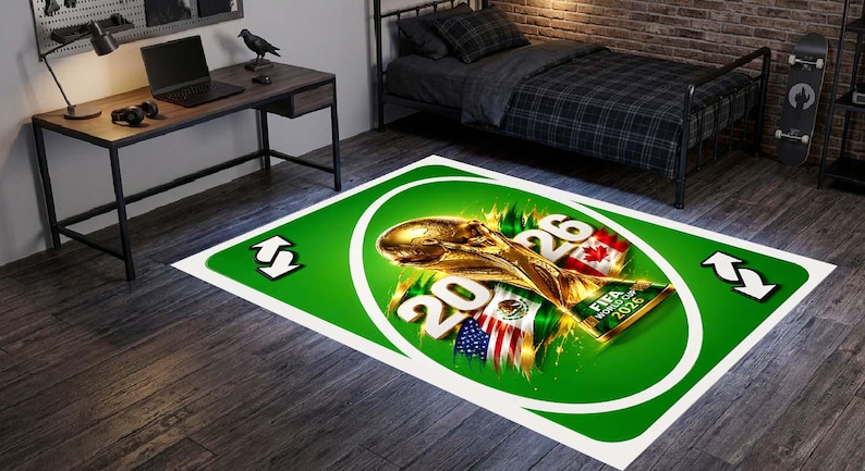FIFA World Cup 2026 Green UNO Reverse Card Rug, Funny Soccer Fan Area ...