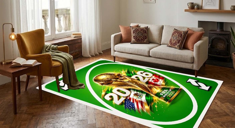 FIFA World Cup 2026 Green UNO Reverse Card Rug, Funny Soccer Fan Area ...