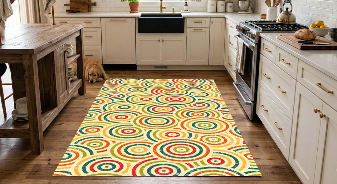 Retro Vintage Colorful Concentric Circles Digital Rug Design, Printable ...