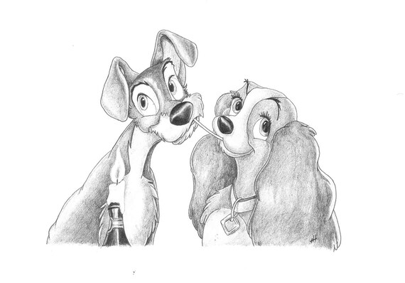 LADY & the TRAMP Pencil Drawing - Etsy UK