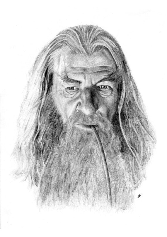 Gandalf Line Drawing Gandalf Ink Pen Drawing Art Print A5 A4 A3