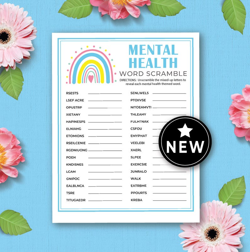 Printable Mental Health Word Scramble Game for Teens Adults Seniors ...