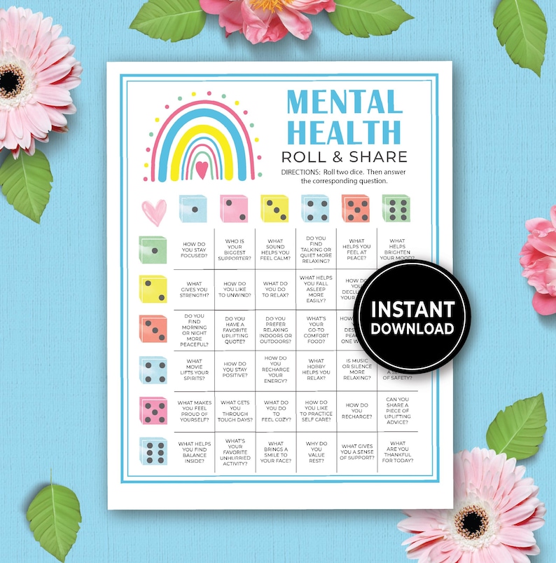 Mental Health Roll the Dice Mental Health Game Talk Dice Game Coping ...