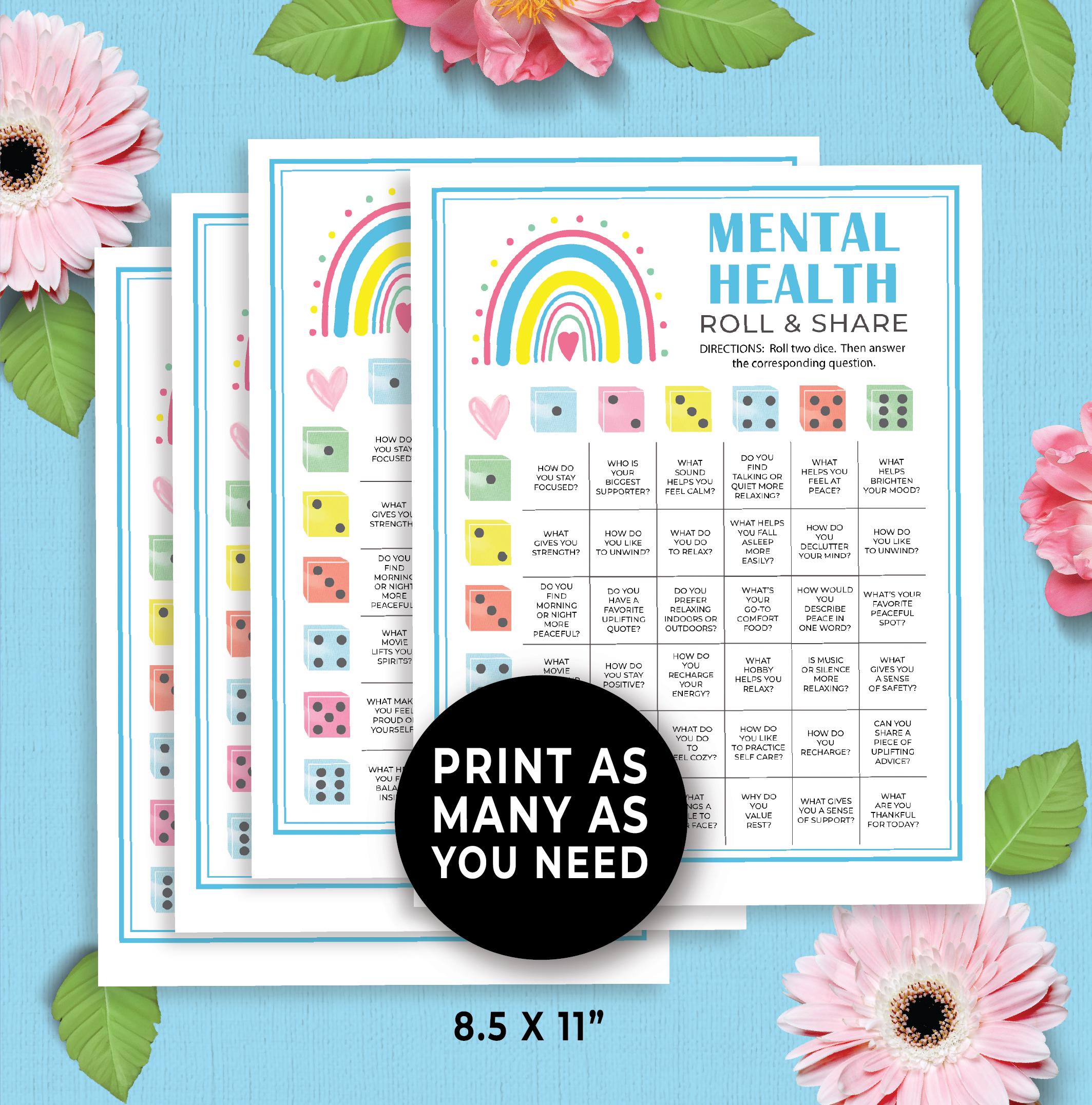 Mental Health Roll the Dice Mental Health Game Talk Dice Game Coping ...