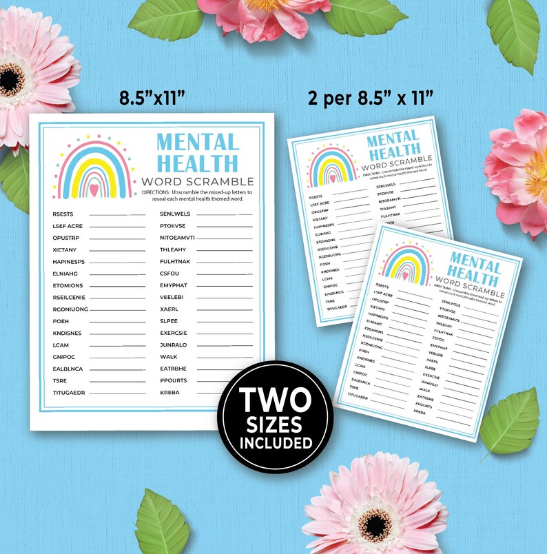 Printable Mental Health Word Scramble Game for Teens Adults Seniors ...