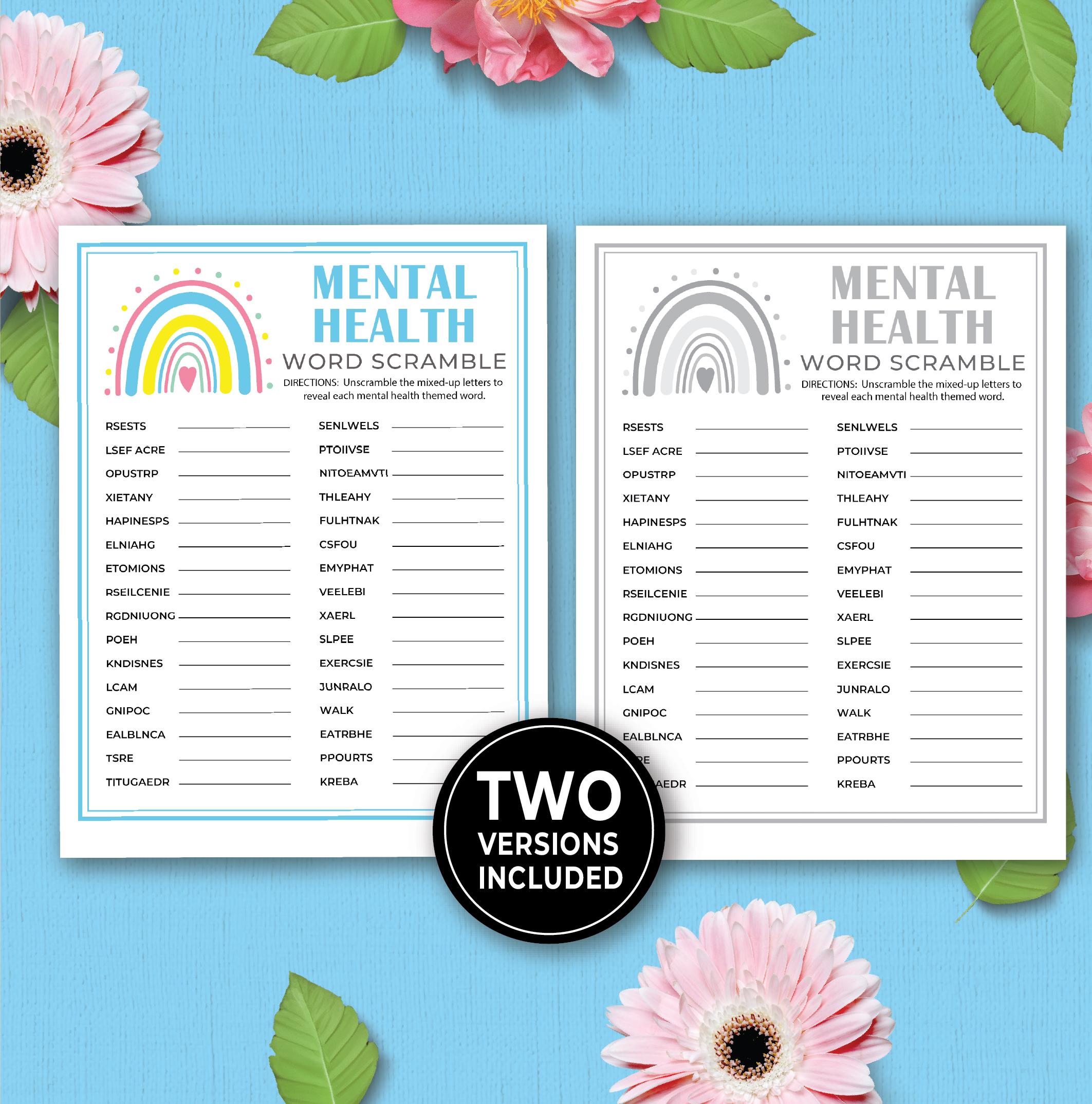 Printable Mental Health Word Scramble Game for Teens Adults Seniors ...