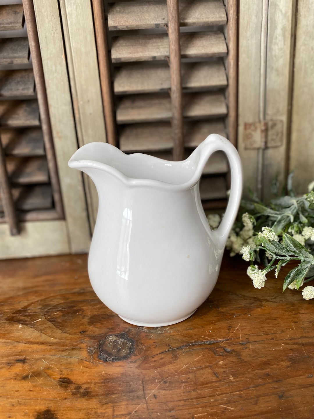 Vintage Ironstone Shenango Large Creamer Picture,white Farmhouse ...