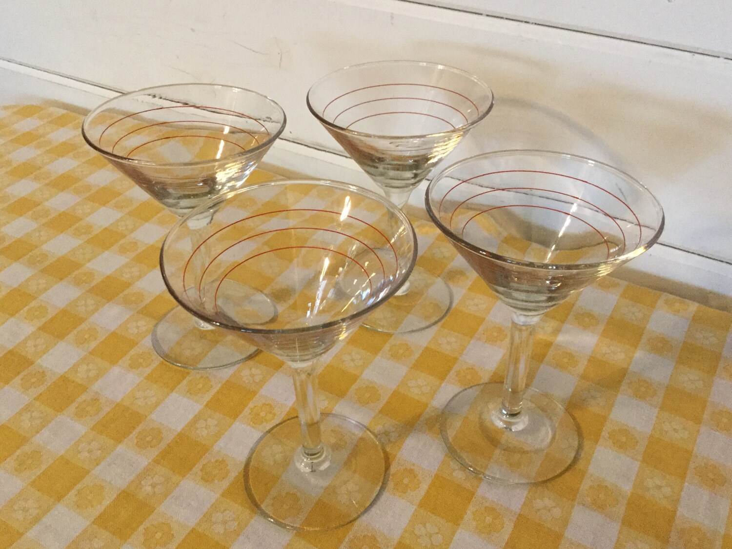 Set of Four Vintage Red Striped Glass Champange Glasses Food - Etsy UK