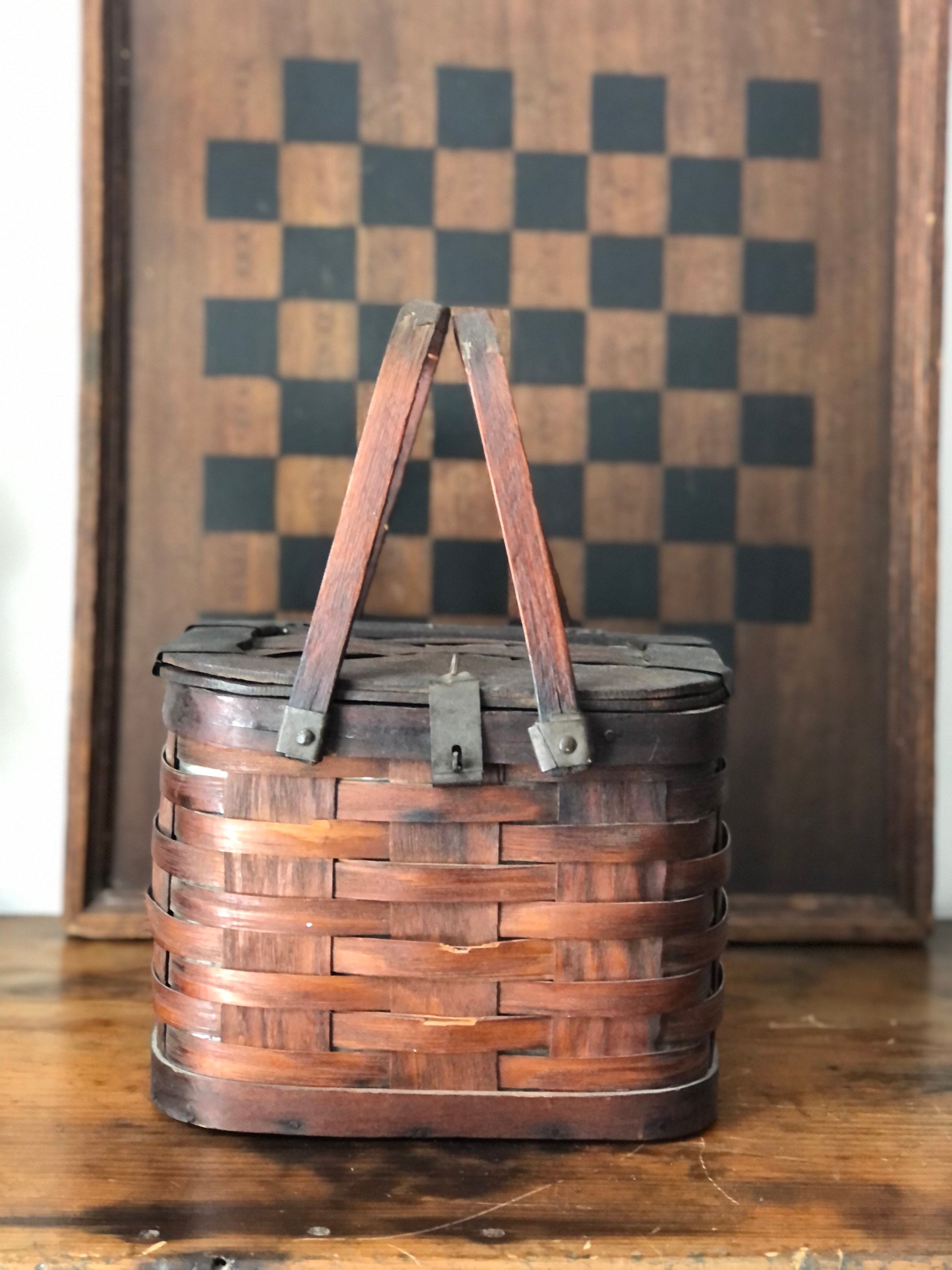 Home & Living Baskets Antique Zinc Lined Woven Wood Lunch Basket ...