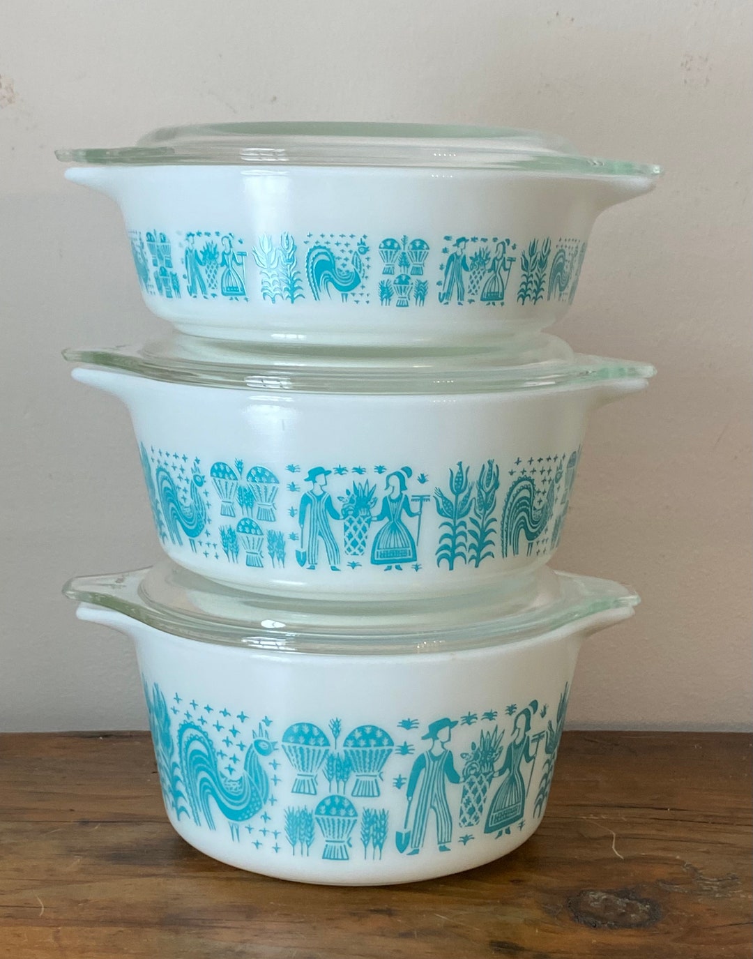 Vintage Set of Three Round Pyrex Covered Casserole Dishes,butterprint ...
