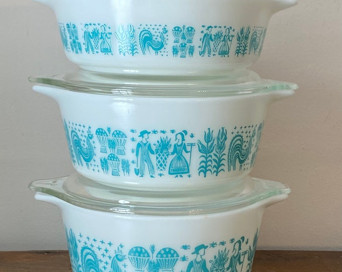 Vintage Set of Three Round Pyrex Covered Casserole Dishes,butterprint ...