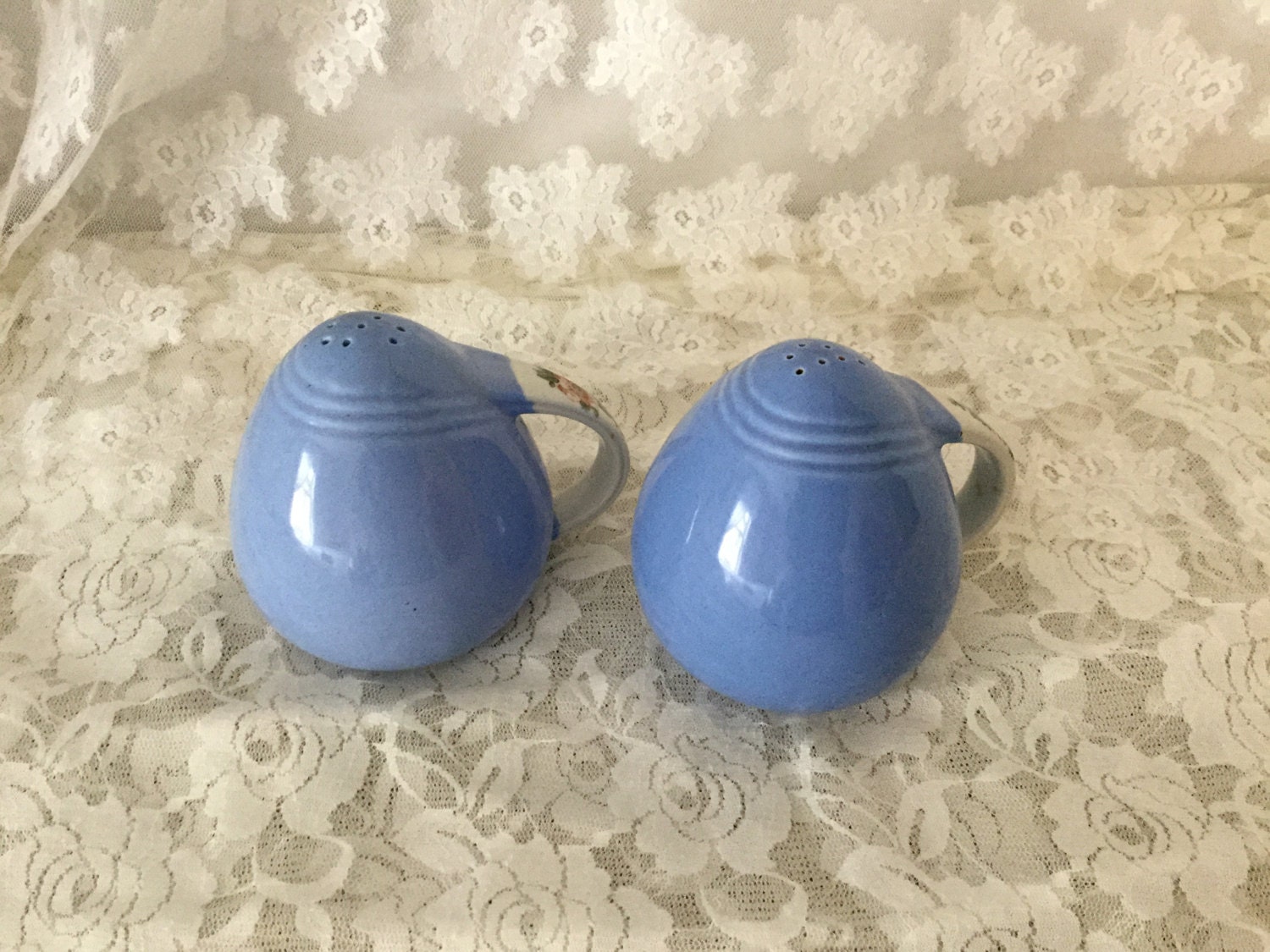 Vintage Large Salt and Pepper Shakersbluefloralshabby Chic | Etsy