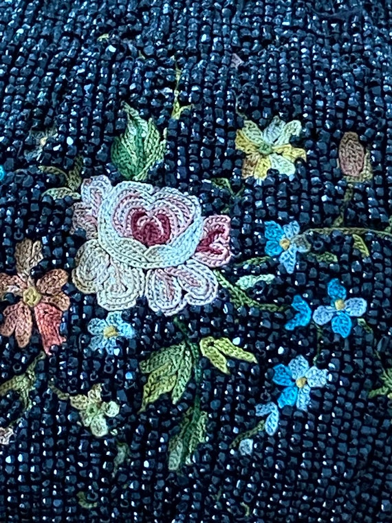 Antique French Floral Embroidered Glass beaded Handba… - Gem
