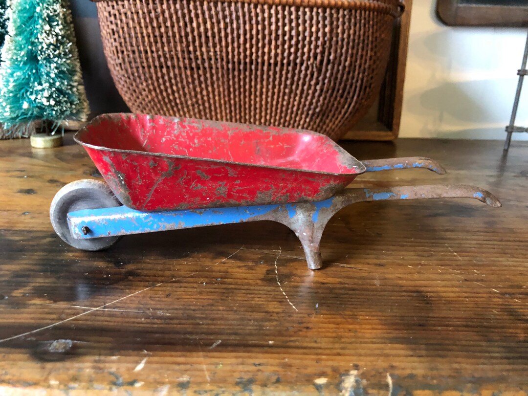 9” Vintage German Metal Toy Wheelbarrow,rustic Garden Gnome Set - Etsy