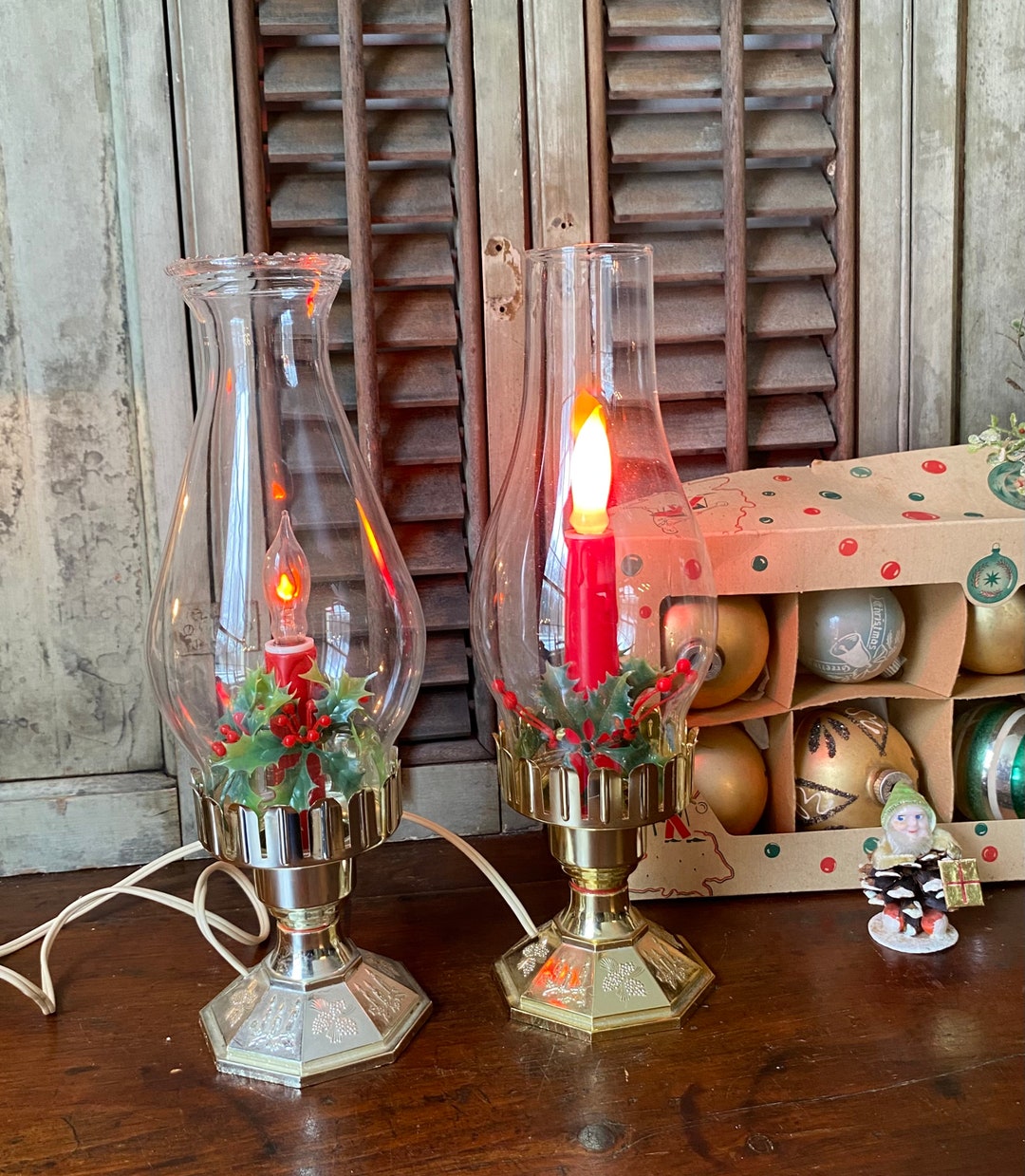 Vintage Christmas Hurricane Lamp - Etsy