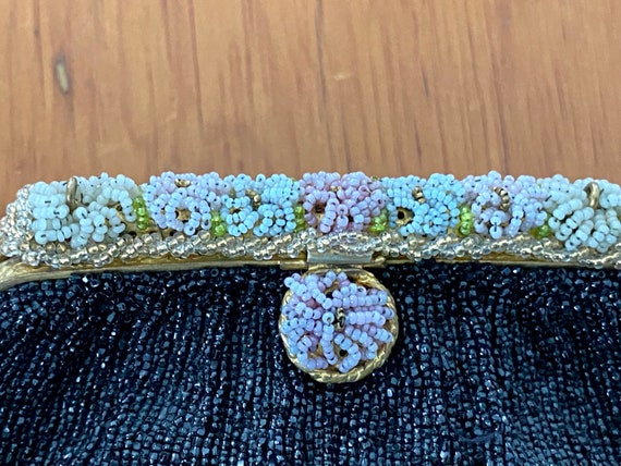 Antique French Floral Embroidered Glass beaded Handba… - Gem