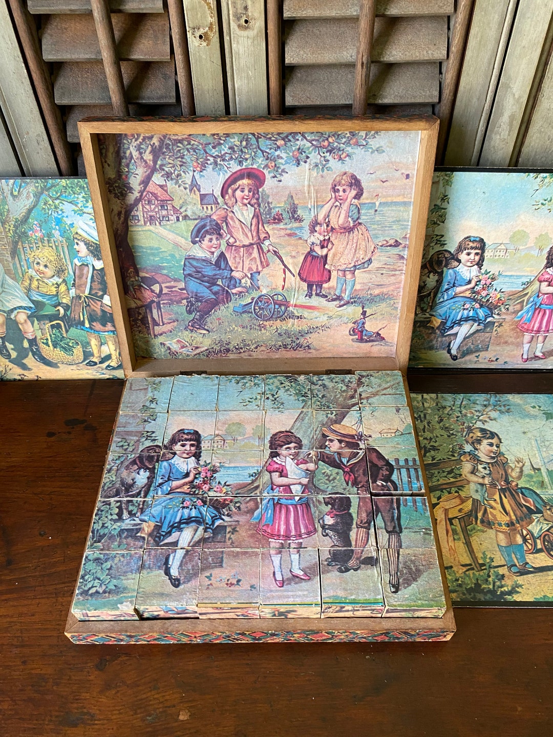 Antique Early 1900’s Victorian Block Puzzle,lithograph Block Box,early ...