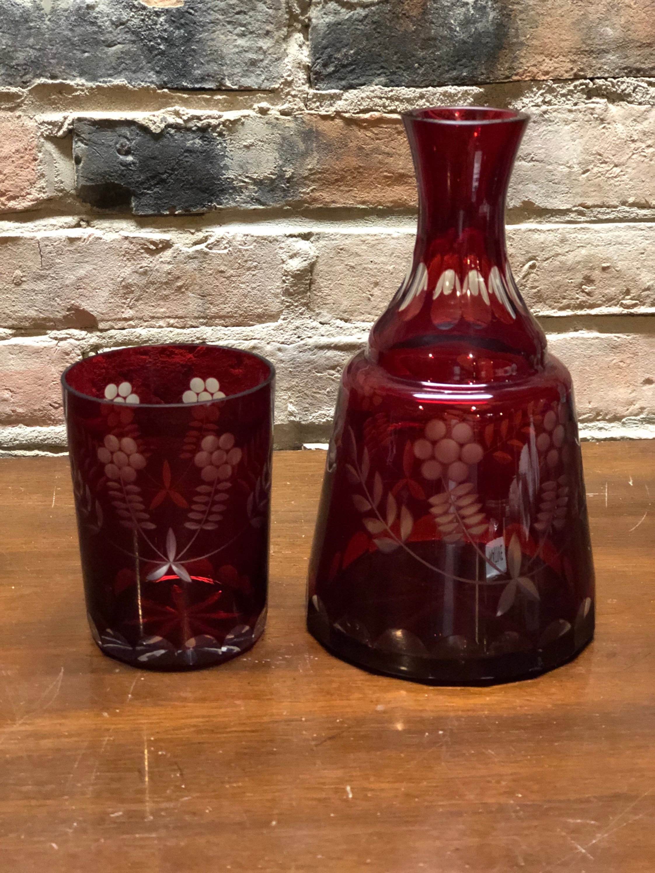 Antique Early American Pressed Glass Ruby Water SetEtched | Etsy