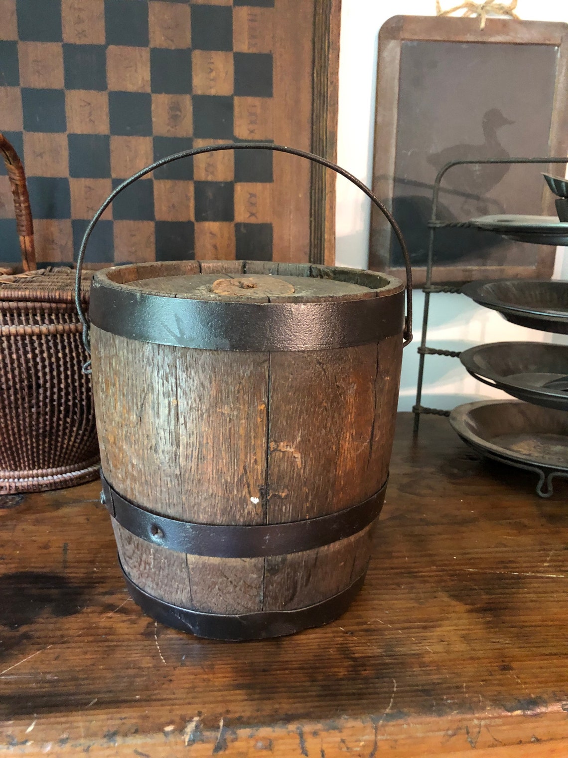 Antique Solid Wood Stave Bucketsmall Kegprimitive Decor | Etsy