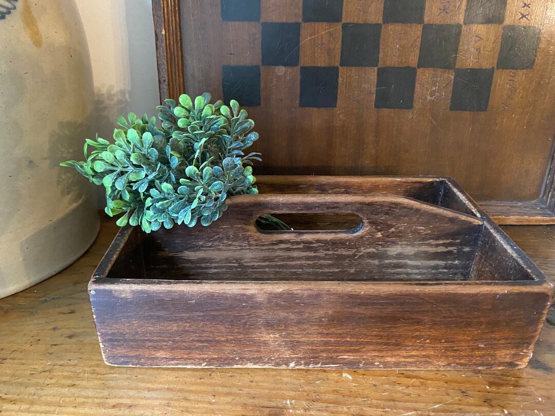 Antique Solid Wood Cutlery Tray,divided Tray,handle,primitive Knife Box ...