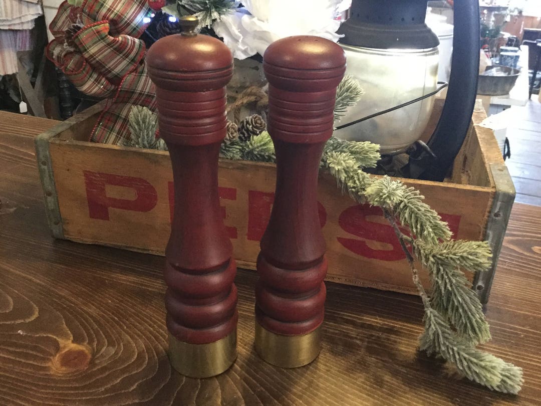 Vintage Distressed Wood Salt Shaker and Pepper Mill Set - Etsy