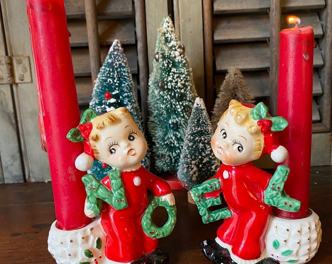 Vintage Commodore Noel Candlestick Holders,1950’s Christmas Figurines ...