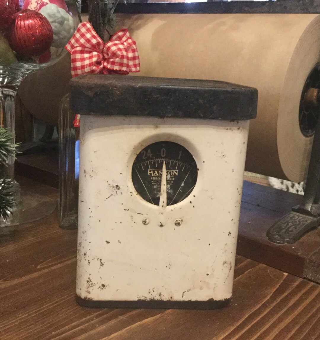 Vintage Hanson Household Scale - Ivory & Black Enamel Metal With Flat ...